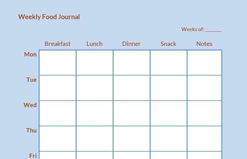 Template: 7 Day Food Diary Journal (Template Download & Print)